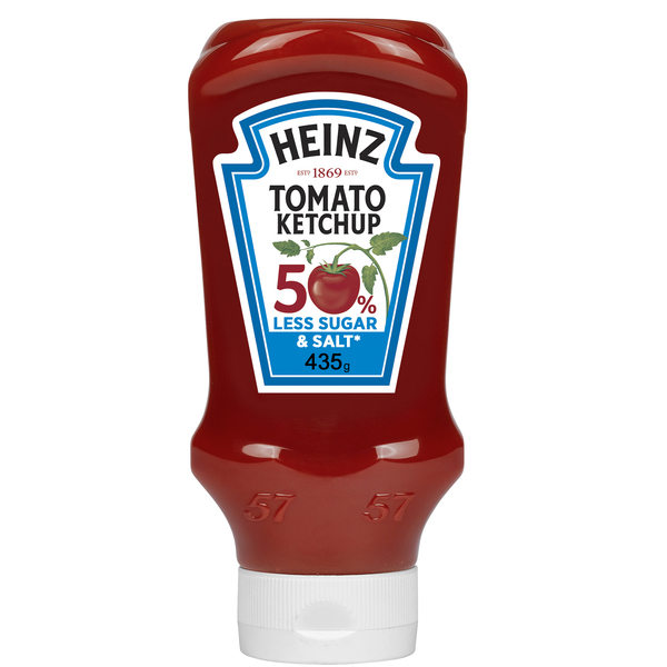 Buy Heinz Tomato Ketchup 50% Less Sugar & Salt Top Down Squeezy Bottle ...
