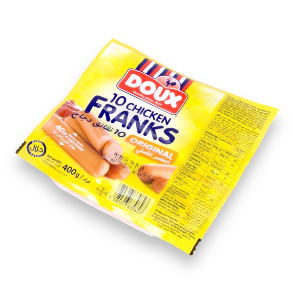 Doux Chicken Franks Cooked and Frozen Original 400 G - الدانوب